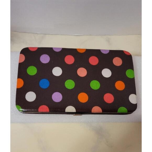Bags | Polk A Dot Multi Color Wbrown Background Frame Wallet Holds ...